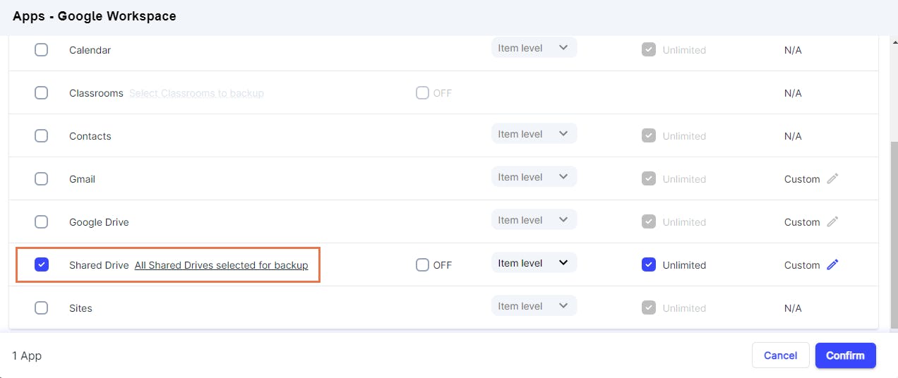 How to back up Google shared drives using the SysCloud backup application?
